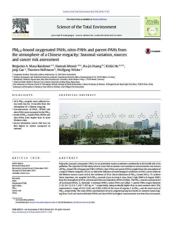PM2.5-bound oxygenated PAHs, nitro-PAHs and parent-PAHs from the atmosphere of a Chinese ...