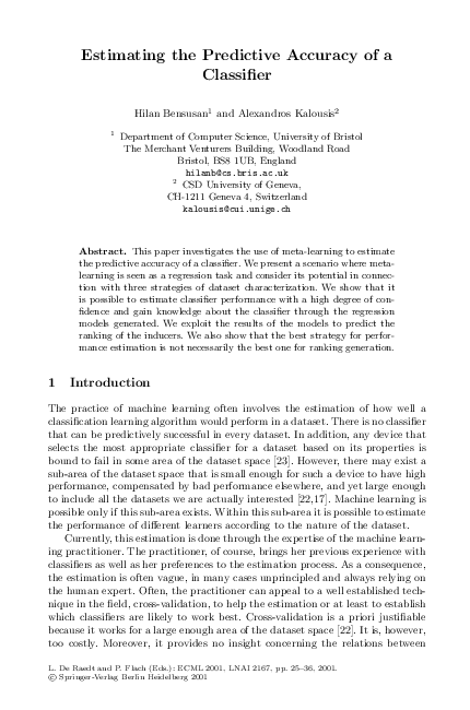 Pdf Estimating The Predictive Accuracy Of A Classifier