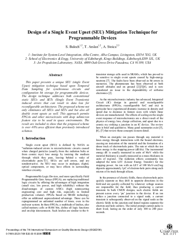 (PDF) Design of a Single Event Upset (SEU) Mitigation Technique for ...