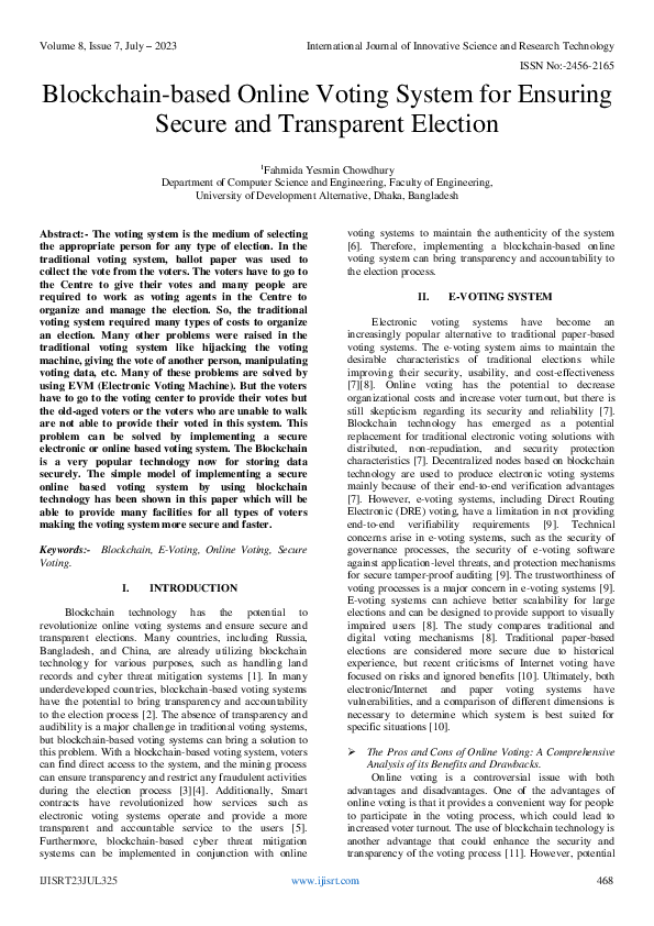(PDF) Blockchain-based Online Voting System for Ensuring Secure and ... (PDF) Blockchain-based Online Voting System for Ensuring Secure and ...