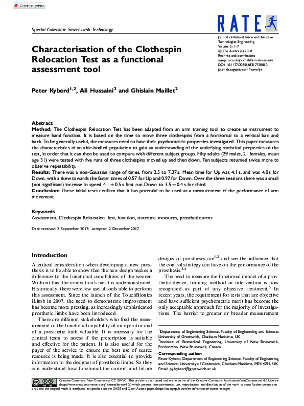 (PDF) Characterisation of the Clothespin Relocation Test as a ...