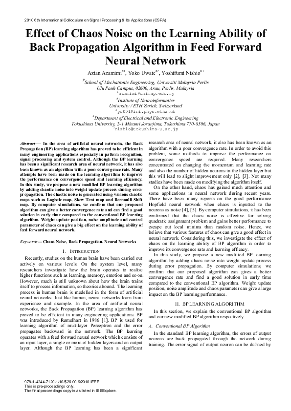 (PDF) Effect of chaos noise on the learning ability of back propagation algorithm in feed ...