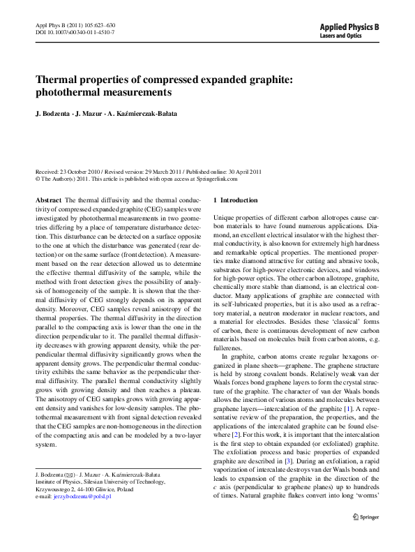 (PDF) Thermal properties of compressed expanded graphite: photothermal measurements