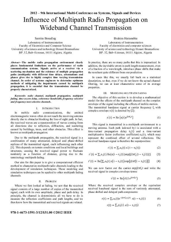 (PDF) Influence of multipath radio propagation on wideband channel transmission
