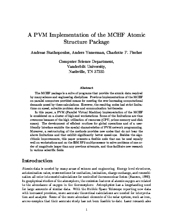 (PDF) A Pvm Implementation of the Mchf Atomic Structure Package