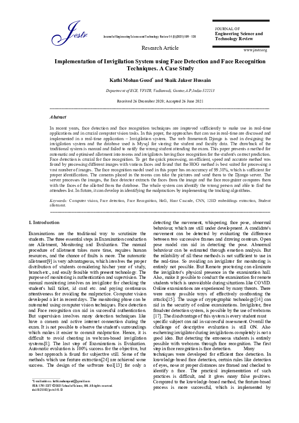 Pdf Implementation Of Invigilation System Using Face Detection And