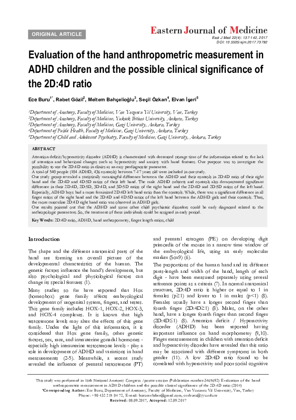 (PDF) Evaluation of the hand anthropometric measurement in ADHD ...