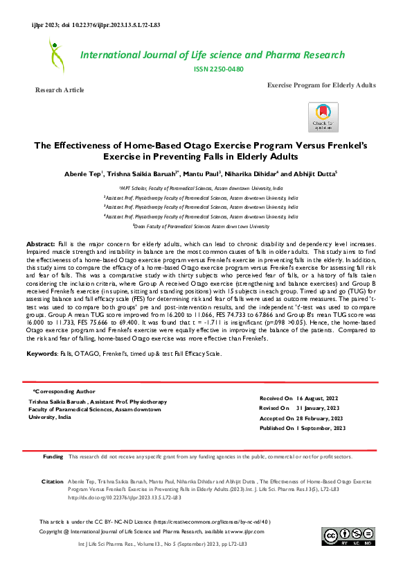(PDF) Effectiveness of Home-Based Otago Exercise Program Versus Frenkel ...