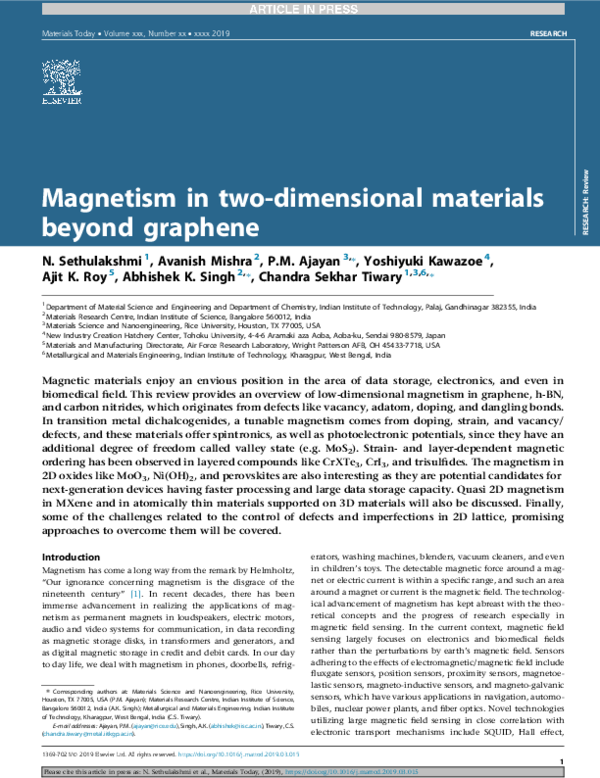 (PDF) Magnetism in two-dimensional materials beyond graphene