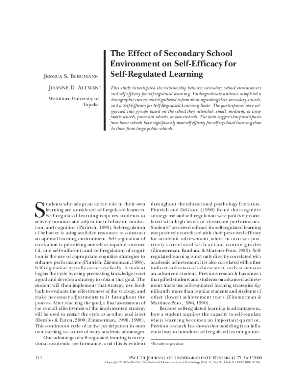 (PDF) The Effect of Secondary School Environment on Self-Efficacy for Self-Regulated Learning
