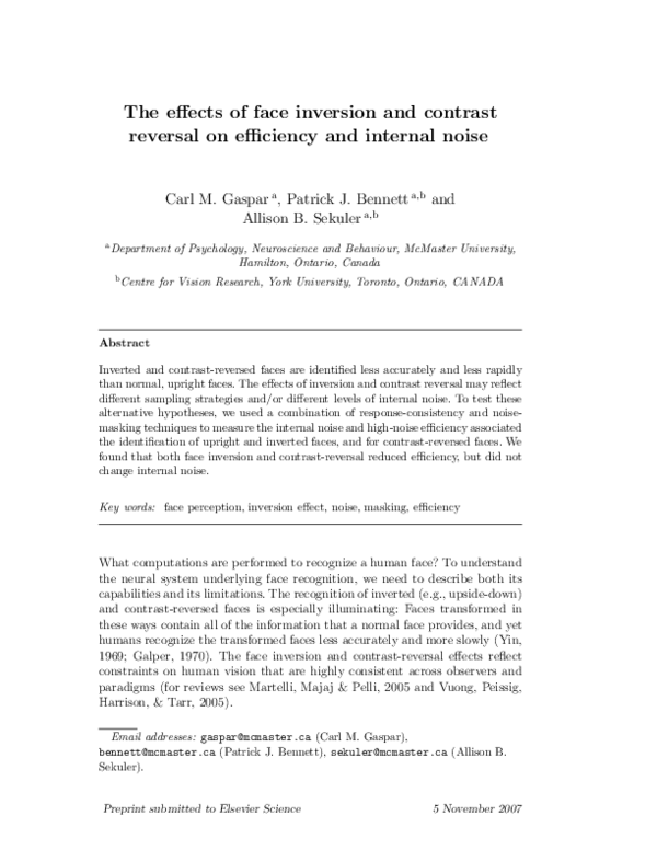 (PDF) The effects of face inversion and contrast-reversal on efficiency and internal noise