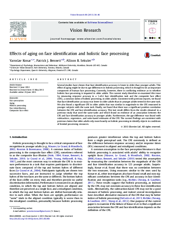 (PDF) Effects of aging on face identification and holistic face processing
