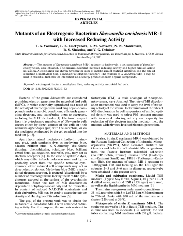(PDF) Mutants of an electrogenic bacterium Shewanella oneidensis MR-1 with increased reducing ...