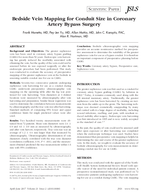 (PDF) Bedside Vein Mapping for Conduit Size in Coronary Artery Bypass ...