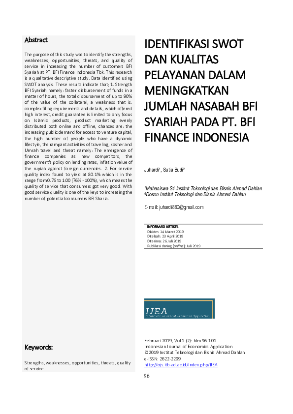 (PDF) Identifikasi SWOT Dan Kualitas Pelayanan Dalam Meningkatkan Jumlah Nasabah BFI Syariah ...