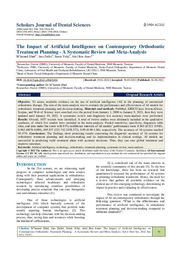 (PDF) The Impact of Artificial Intelligence on Contemporary Orthodontic ...