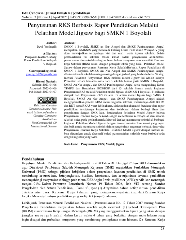 (PDF) Penyusunan RKS Berbasis Rapor Pendidikan Melalui Pelatihan Model Jigsaw bagi SMKN 1 Boyolali