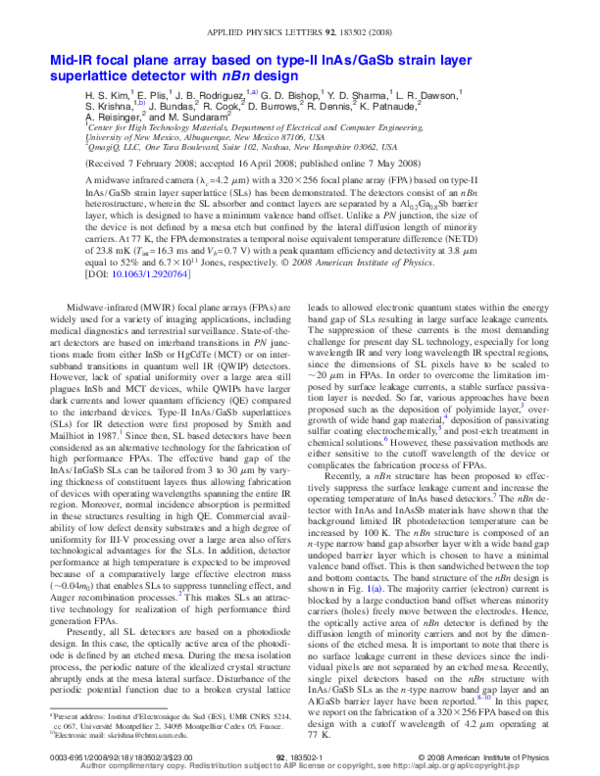 (PDF) Mid-IR focal plane array based on type-II InAs∕GaSb strain layer superlattice detector ...
