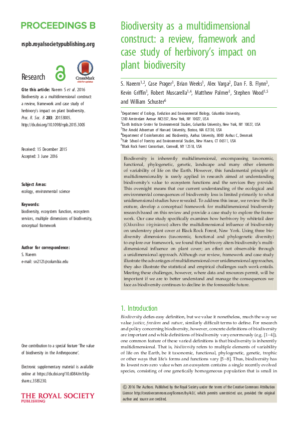 (PDF) Biodiversity as a multidimensional construct: a review, framework ...