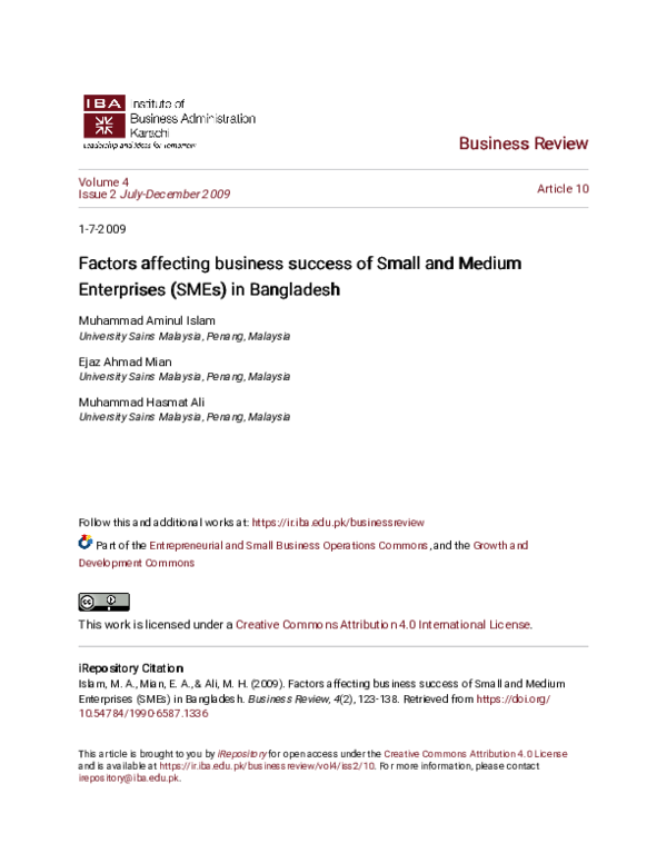 (PDF) Factors affecting business success of Small and Medium Enterprises (SMEs) in Bangladesh