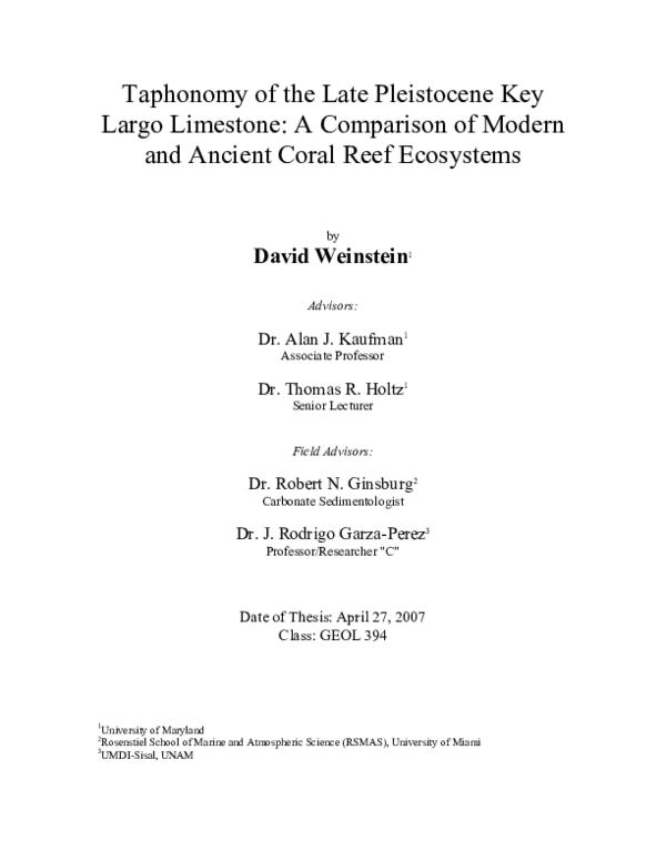 (PDF) Taphonomy of the Late Pleistocene Key Largo Limestone: A ...