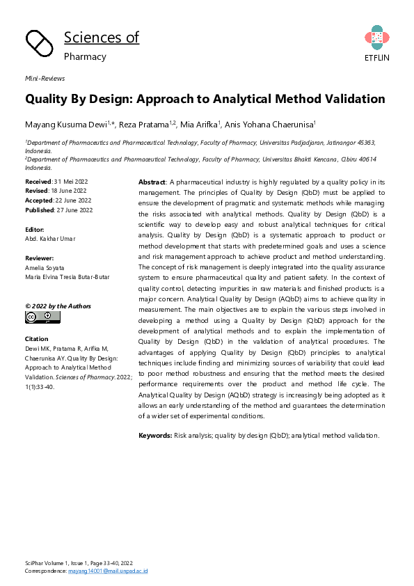 (PDF) Quality By Design: Approach to Analytical Method Validation