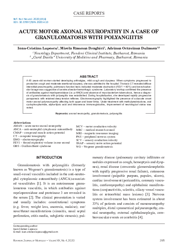 (PDF) Acute motor axonal neuropathy in a case of granulomatosis with ...