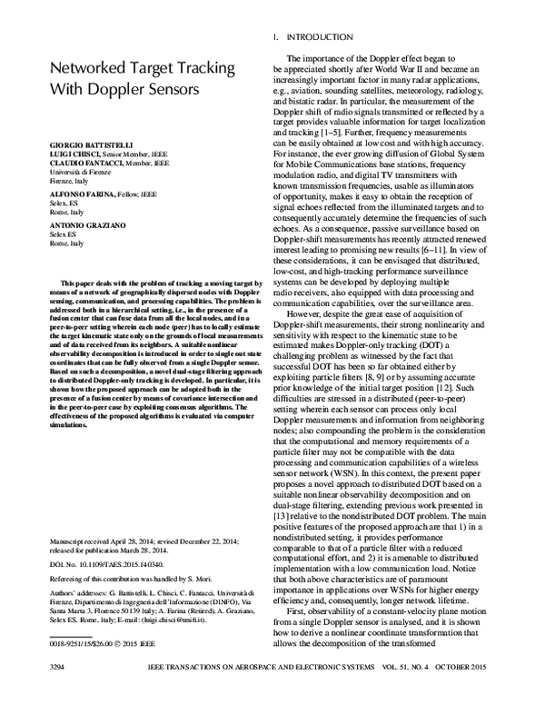 (PDF) Networked target tracking With Doppler sensors