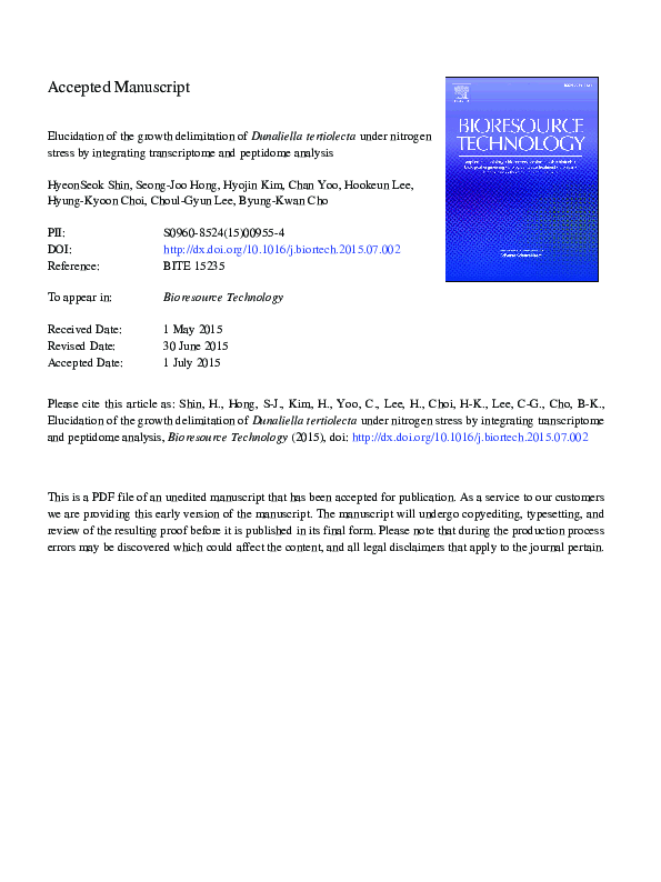 Pdf Elucidation Of The Growth Delimitation Of Dunaliella Tertiolecta