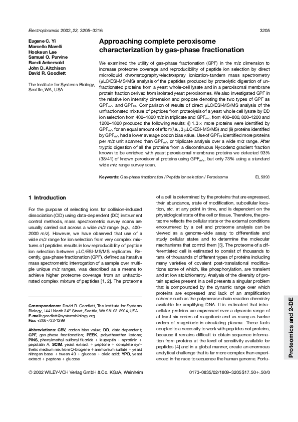 (PDF) Approaching complete peroxisome characterization by gas-phase ...