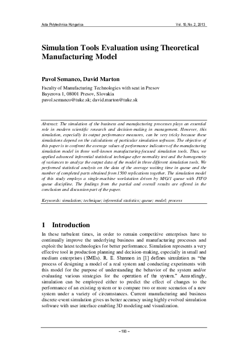 Pdf Simulation Tools Evaluation Using Theoretical Manufacturing Model