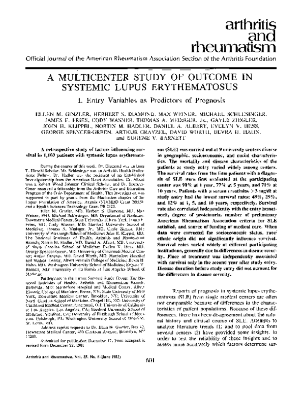 (PDF) A multicenter study of outcome in systemic lupus erythematosus. ii