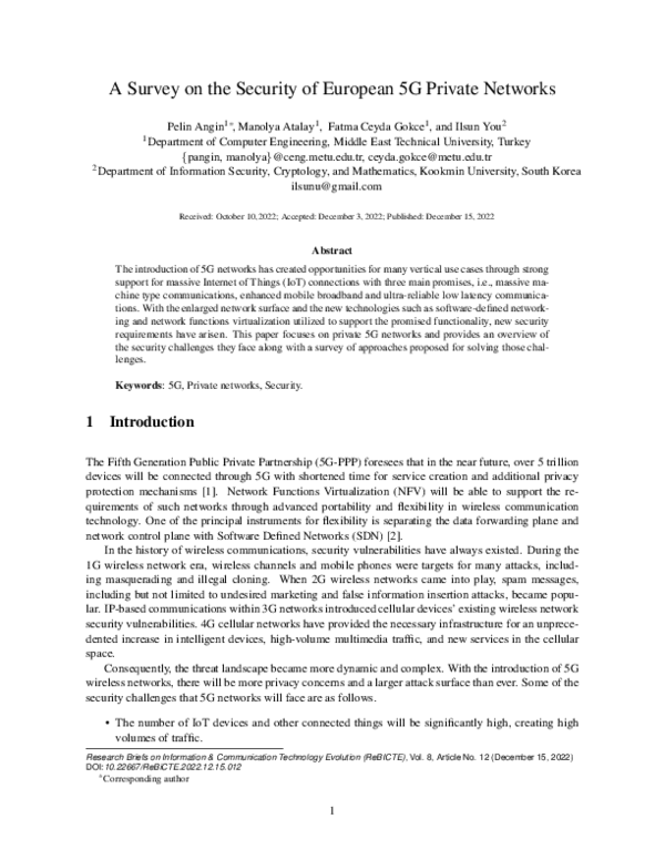 (PDF) A Survey on the Security of European 5G Private Networks