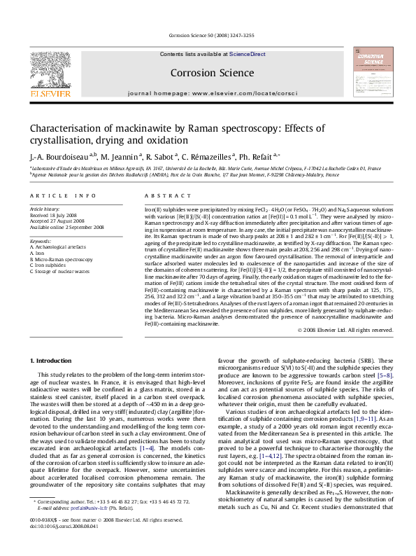 (PDF) Characterisation of mackinawite by Raman spectroscopy: Effects of ...