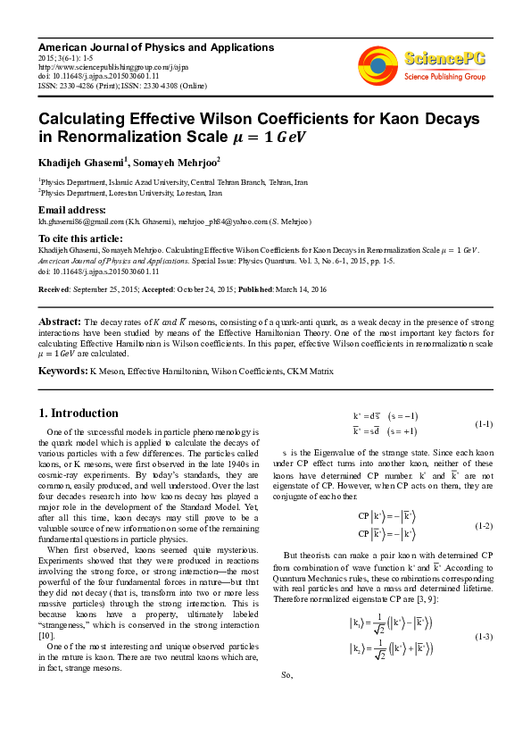 (PDF) Calculating Effective Wilson Coefficients for Kaon Decays in ...