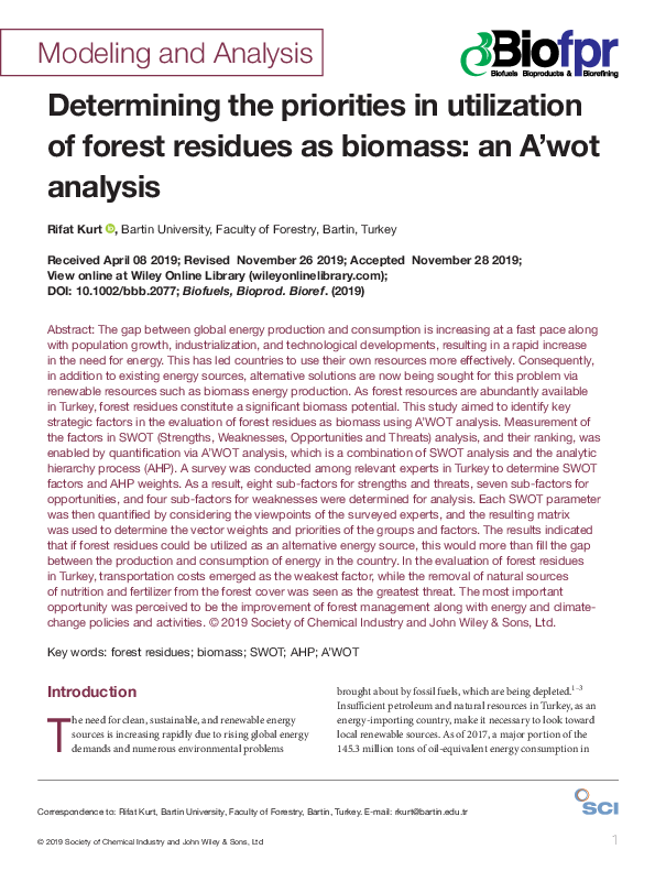 (PDF) Determining the priorities in utilization of forest residues as ...