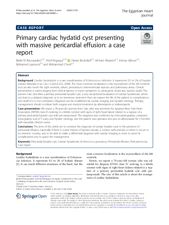 (PDF) Primary cardiac hydatid cyst presenting with massive pericardial ...
