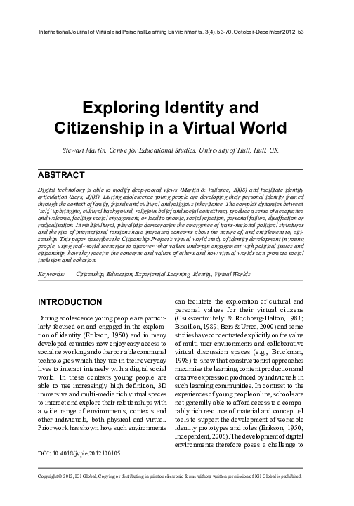 (PDF) Exploring Identity and Citizenship in a Virtual World