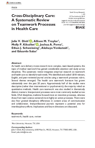 (PDF) Cross-Disciplinary Care: A Systematic Review on Teamwork ...
