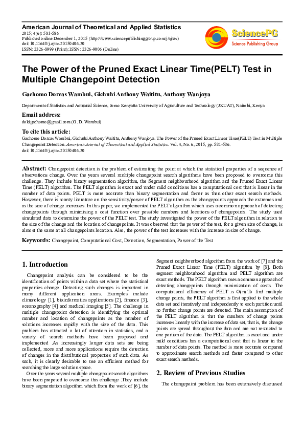 (PDF) The Power of the Pruned Exact Linear Time(PELT) Test in Multiple ...