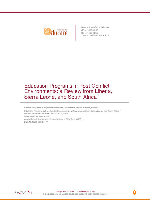 (PDF) Education Programs in Post-Conflict Environments: a Review from ...