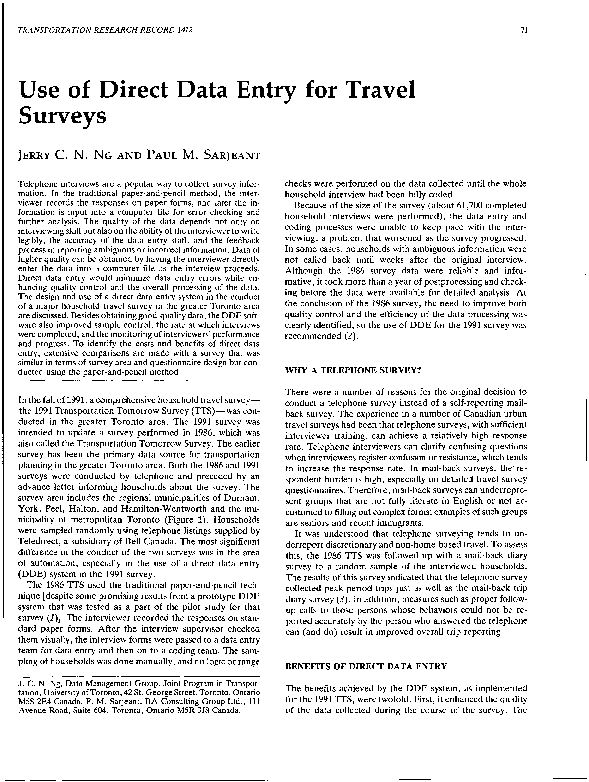(PDF) Use of Direct Data Entry for Travel Surveys
