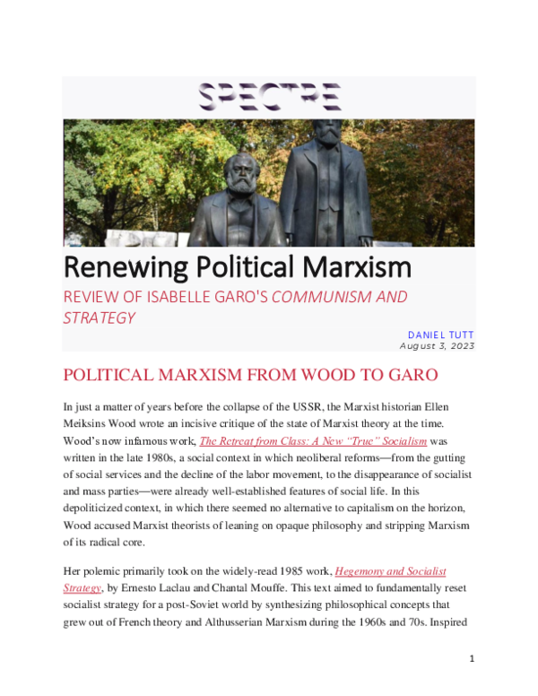 (PDF) Renewing Political Marxism – Review of Isabelle Garo's "Communism ...