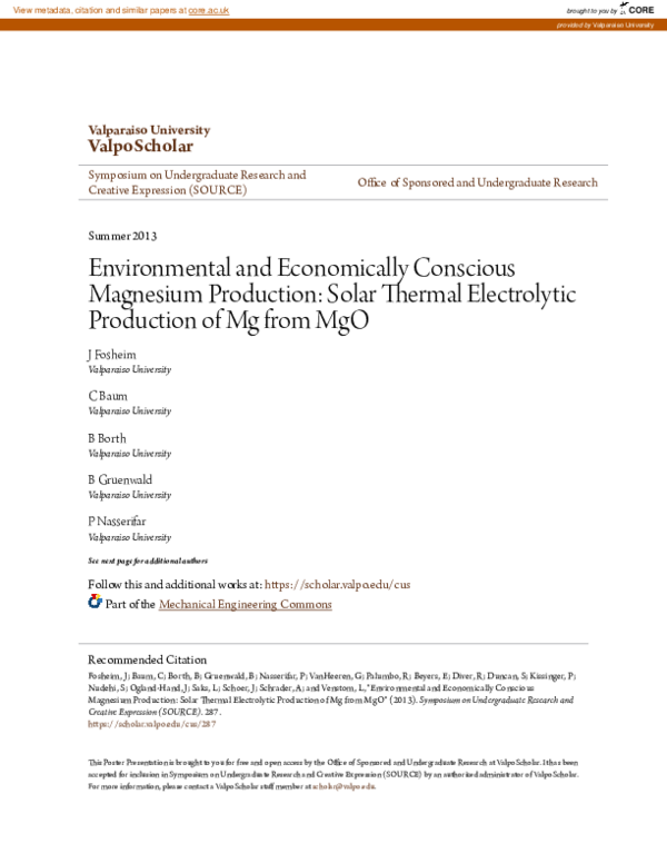 (PDF) Environmental and Economically Conscious Magnesium Production ...