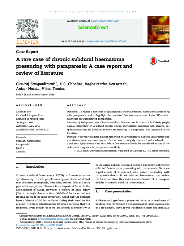 (PDF) A rare case of chronic subdural haematoma presenting with paraparesis: A case report and ...