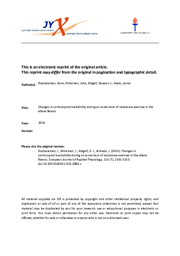 (PDF) Changes in corticospinal excitability during an acute bout of resistance exercise in the ...