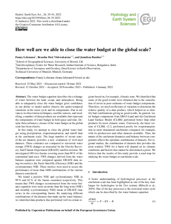(PDF) How well are we able to close the water budget at the global scale?
