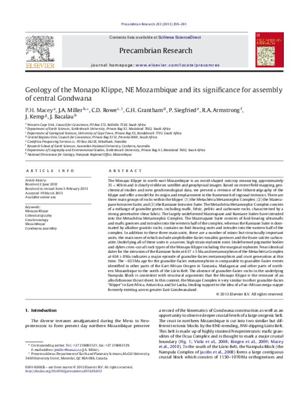(PDF) Geology of the Monapo Klippe, NE Mozambique and its significance ...
