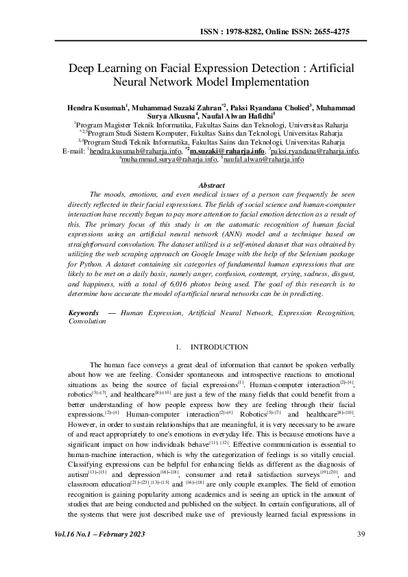 (PDF) Deep Learning on Facial Expression Detection : Artificial Neural ...
