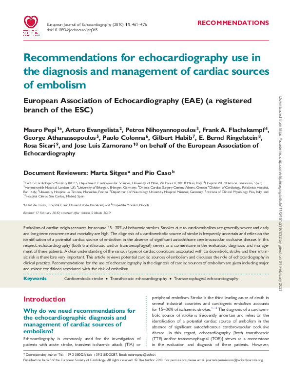 (PDF) Recommendations for echocardiography use in the diagnosis and management of cardiac ...